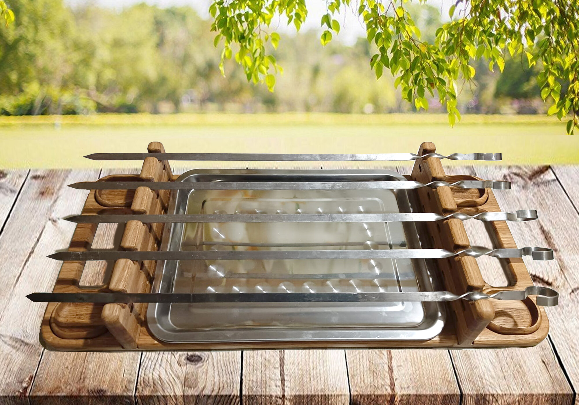 Поднос "Шашлычный", дуб, с гастроемкостью, коричневый, 60х27 см