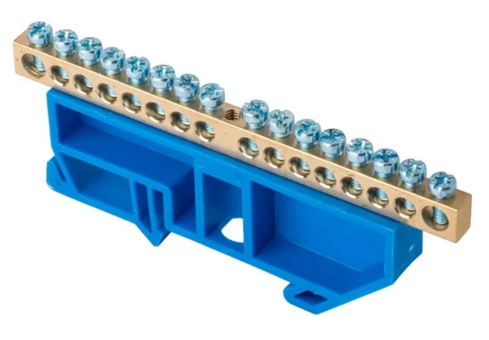 Шина EKF / ЕКФ PROxima 0 N, 6х9мм латунь, синий изолятор на DIN-рейку, 100А 16 отверстий, sn0-63-16-d / соединитель проводов