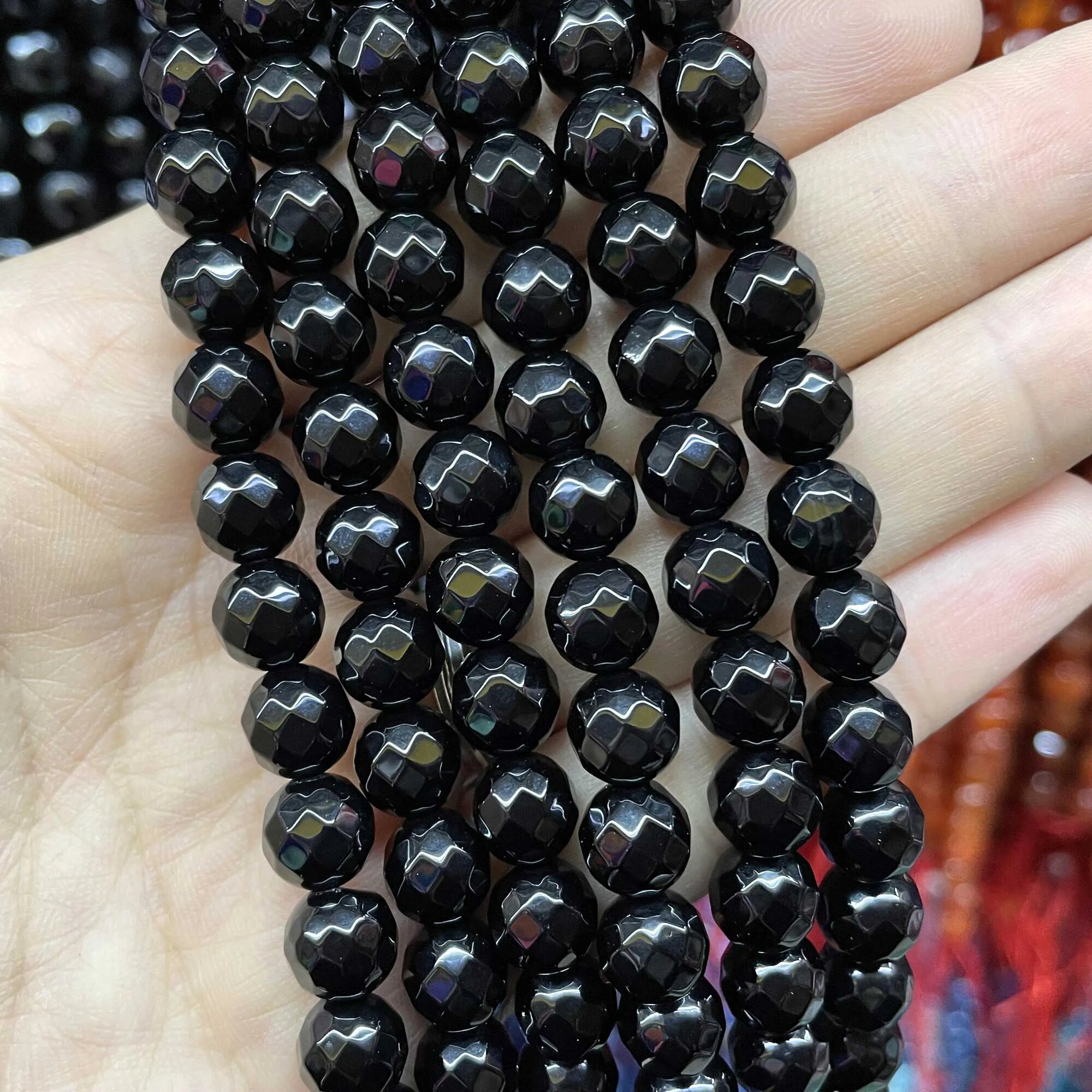 Бусины из амазонита, агатa, яшмы и хрусталя 4/6/8/10 мм Черный, 8mm 45pcs beads, Black glass