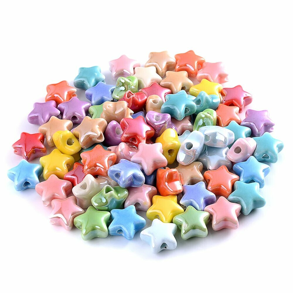 10 шт, разноцветные керамические бусины в виде звезд