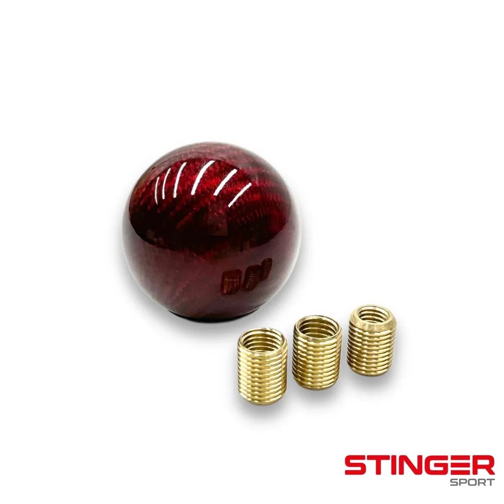 Ручка КПП универсальная, красный карбон (шар) резьбовое крепление