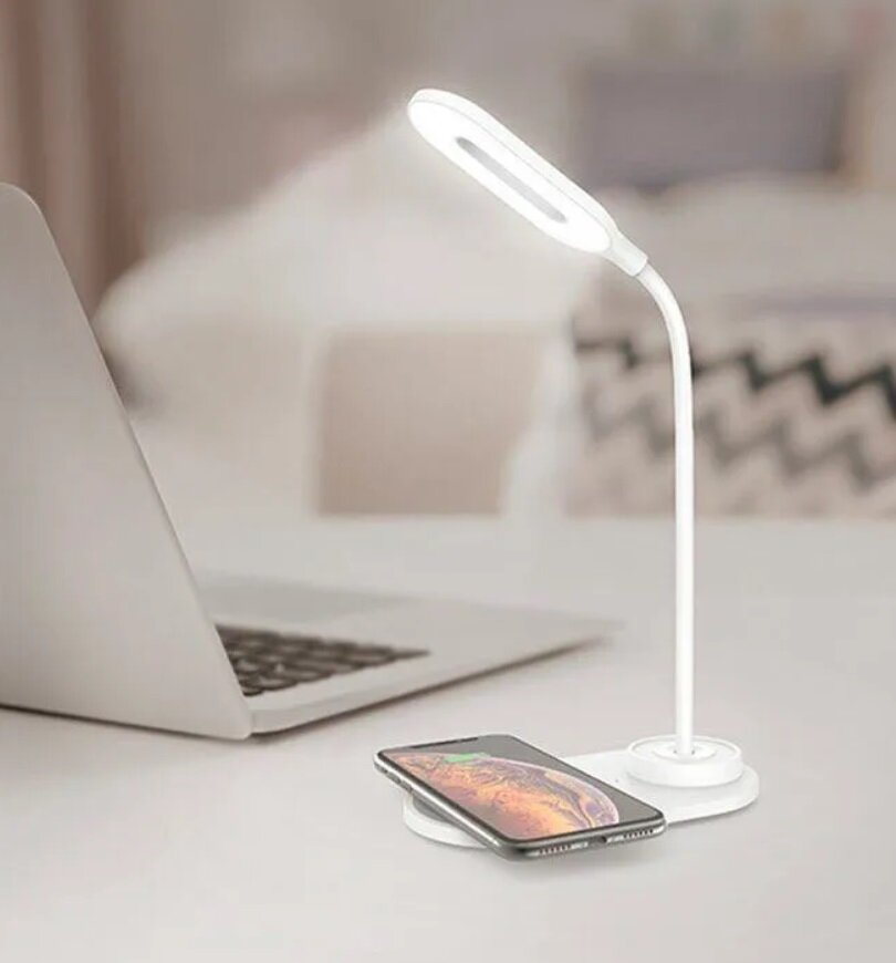 Гибкая настольная лампа с беспроводной зарядкой Recci Desktop Wireless Charging Lamp, LED, Qi 10W + Адаптер EU 1U 18W QC3.0, Белый, RLS-L08