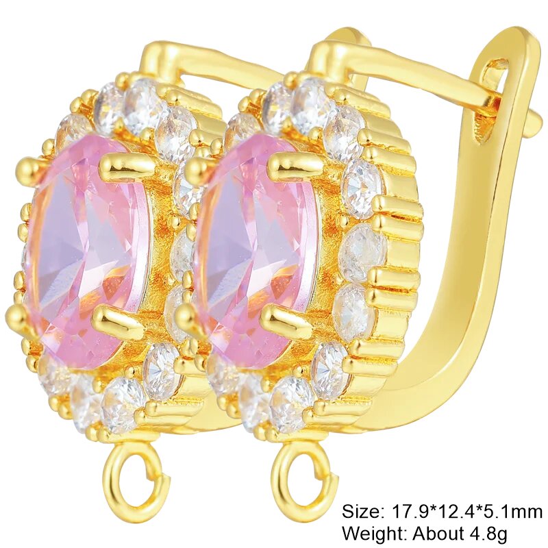 Серьги розовые с цирконием, Gold, 2 шт