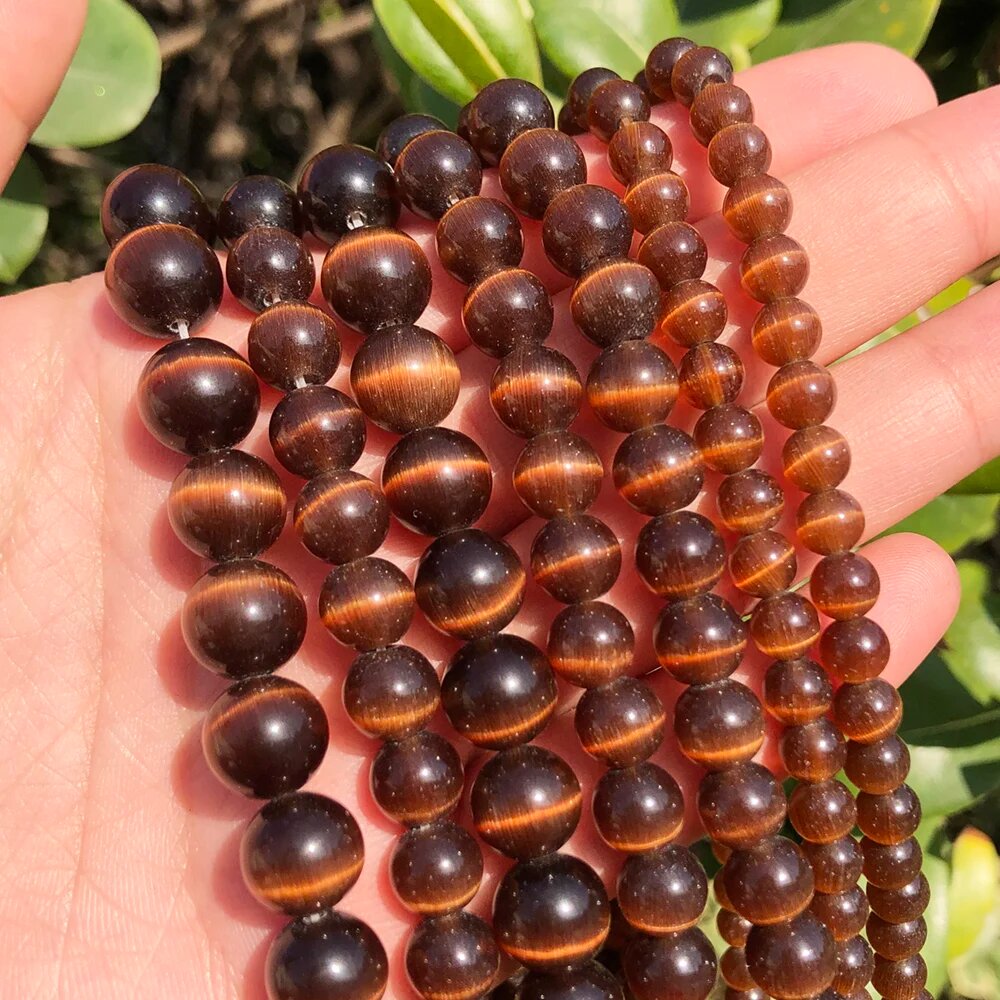 Бусины JILKOL кошачий глаз белый розовый 4-12 мм 4mm 91pc, dark coffee