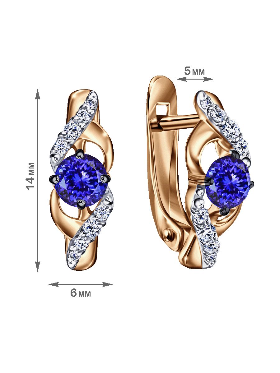 Серьги Veronika, серебро, 925 проба, золочение, фианит, , желтый/синий — фото 1