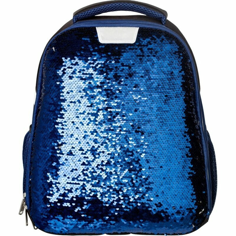 Ранец для первоклассника (рюкзак) №1 School для девочки, Sparkle Blue, ортопедическая спинка, двусторонние пайетки