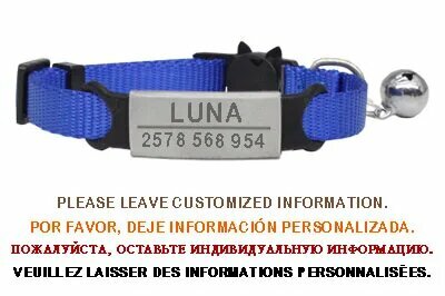 Ошейник для кошек и собак Luna, темно-синий, с биркой