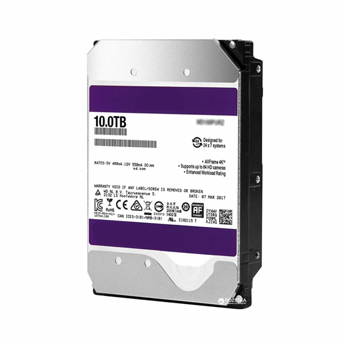 Жесткий диск Western Digital Purple WD102EJRX, 10TB, 3.5", SATA 6 Gb/s, для видеонаблюдения