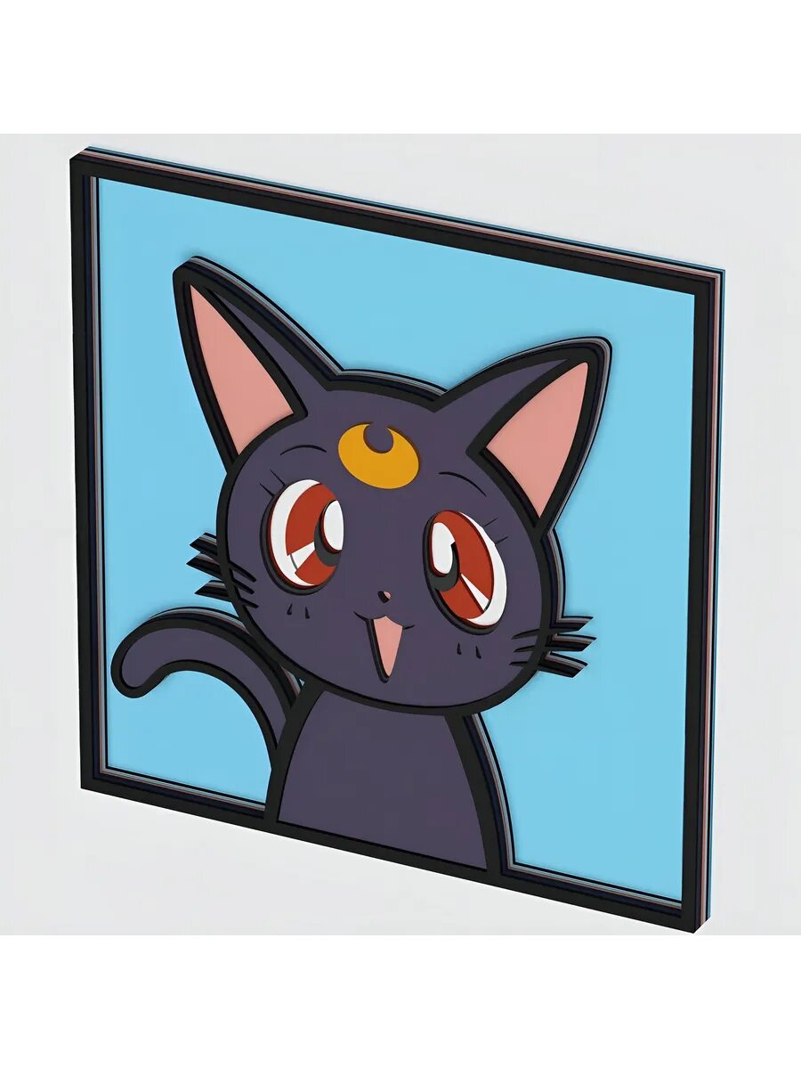 3D Картина по номерам из дерева Луна (кот), 50x50 см