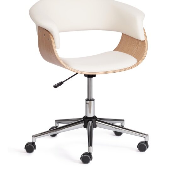 Кресло офисное Tetchair VIMTA (mod.9021) дерево/металл/экокожа, белый/натуральный/хром