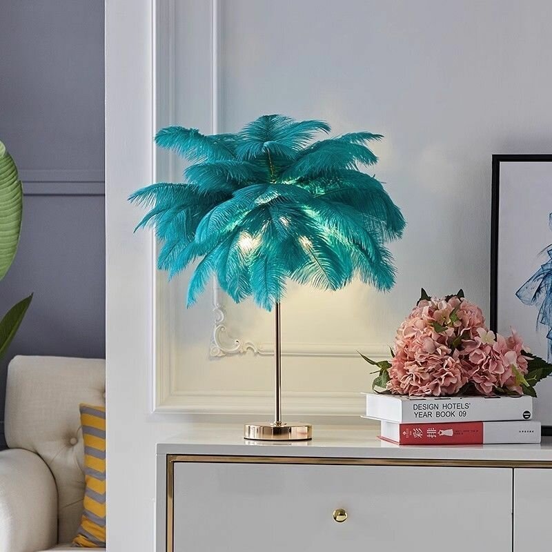 Художественный торшер напольный из перьев, светильник напольный, С помощью пульта дистанционного управления, g4,35 перьев,1