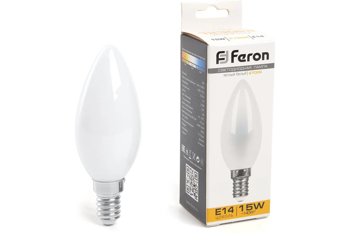 FERON Лампа светодиоднаяLB-717 Свеча E14 15W 2700K 38255