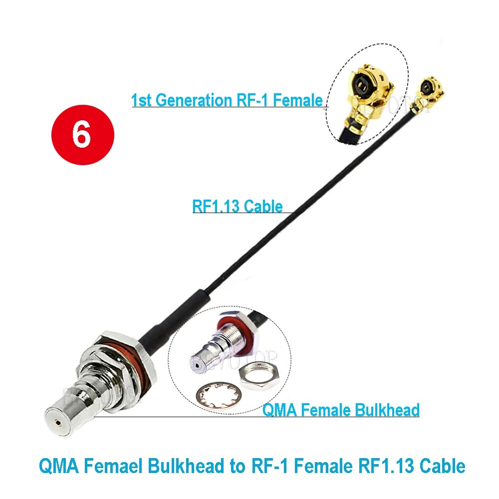 QMA Female Bulkhead to RF-1 Female RF1.13 Cable, Цвет: QMA F to RF-1F113, Pins: 15CM