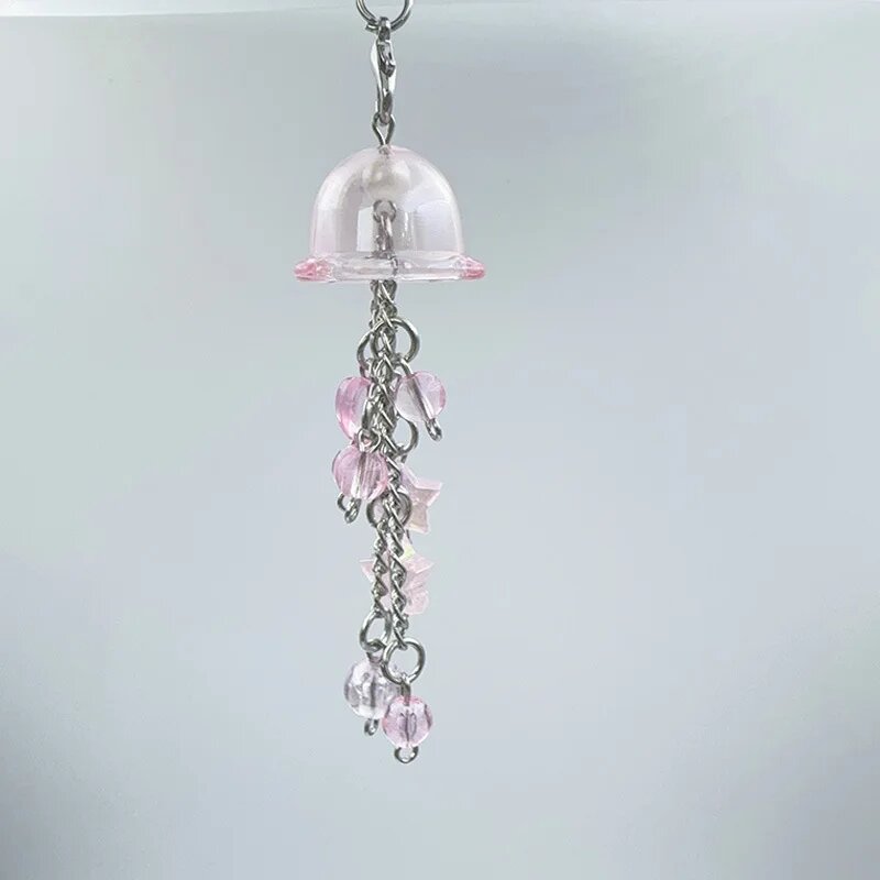 Фиолетовый, розовый брелок в виде медузы, колокольчики, звездное сердце, брелок из бисера Розовый