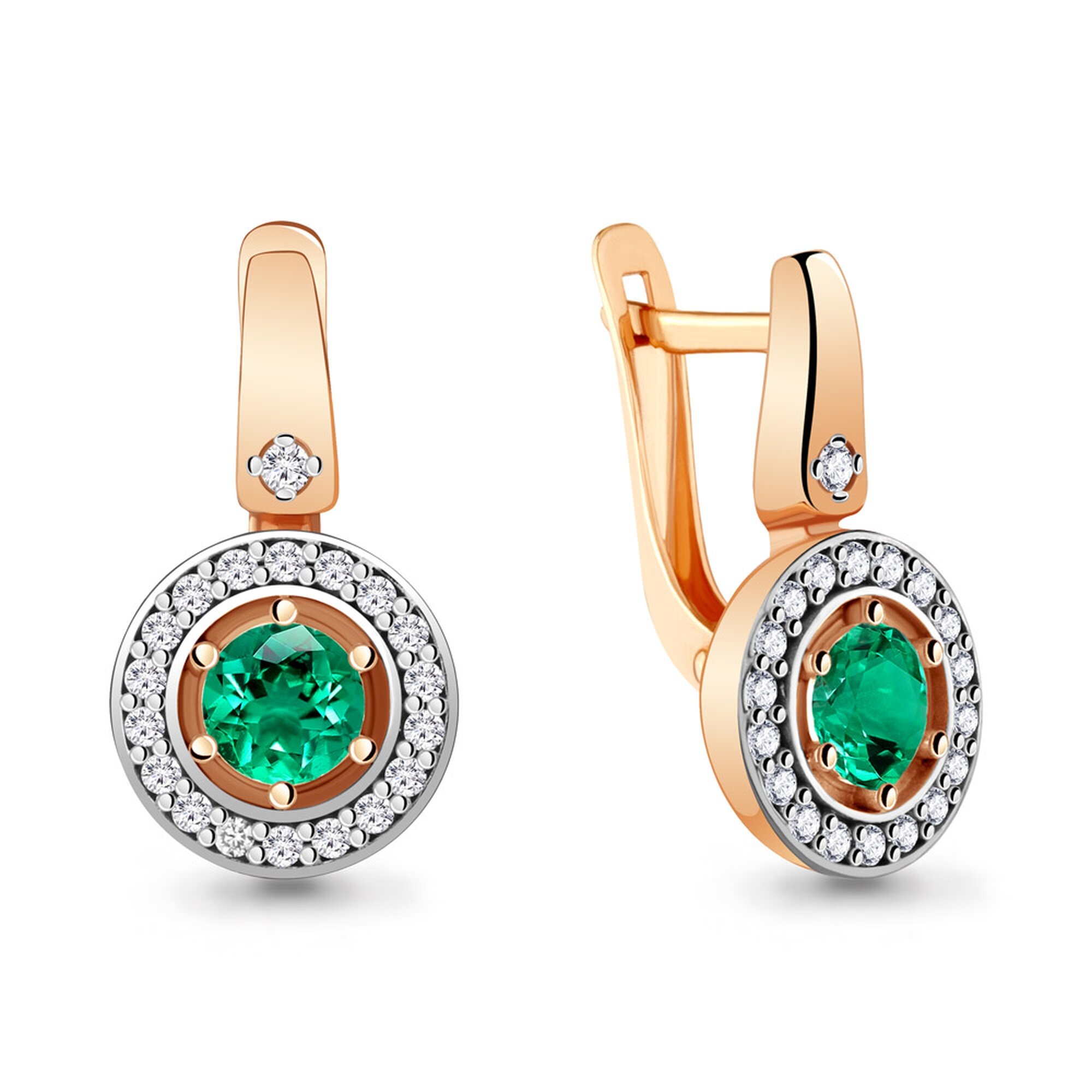 Серьги, серебро, 925 проба, золочение, изумруд синтетический, фианит