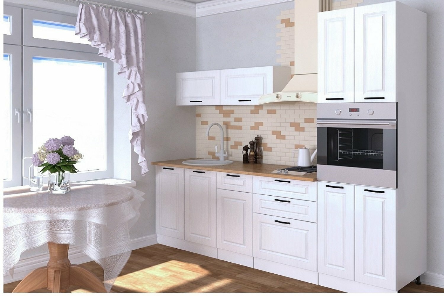 Кухонный гарнитур Белый Вегас с пеналом, 2400 мм (модификация 2025 года)