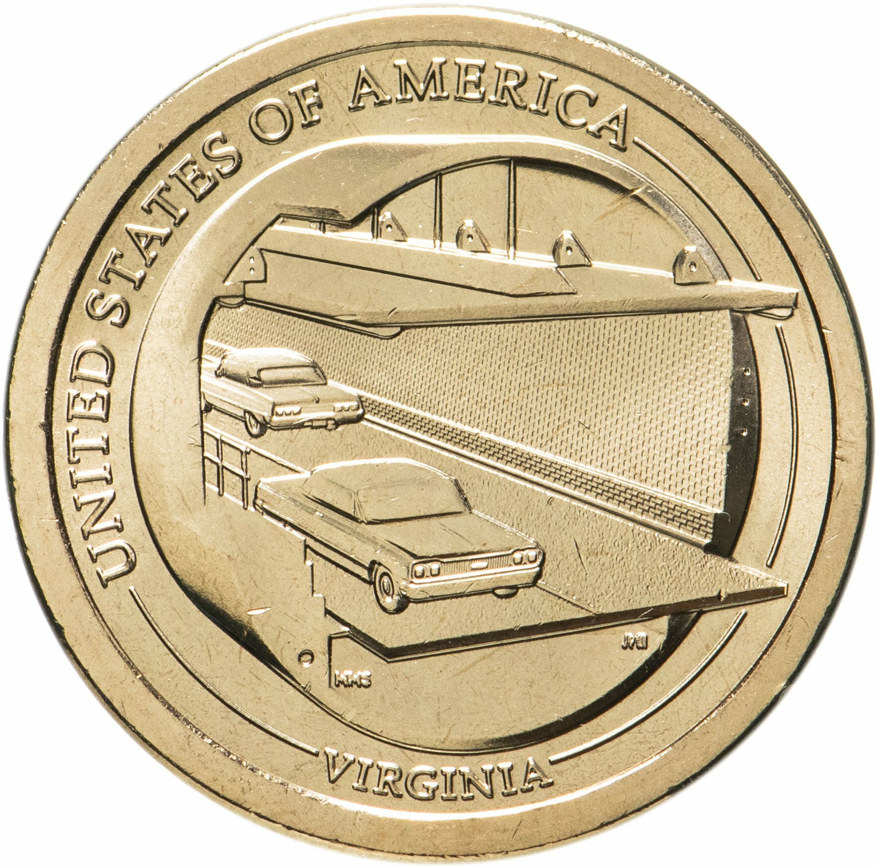 США 1 доллар 2021 Американские инновацииМост-тоннель через Чесапикский залив, Р- Филадельфия, Медь, в сохранности AU-UNC