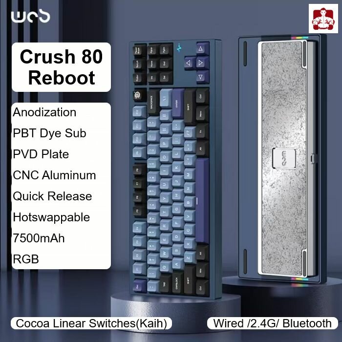 Клавиатура WOB Crush 80 Reboot, Cyan Blue/Anodization/PBT Dye Sub Keycaps