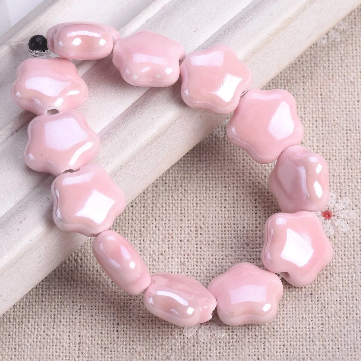 Керамические бусины 10 шт, 14 мм, цветок/звезда Розовый, Light Pink