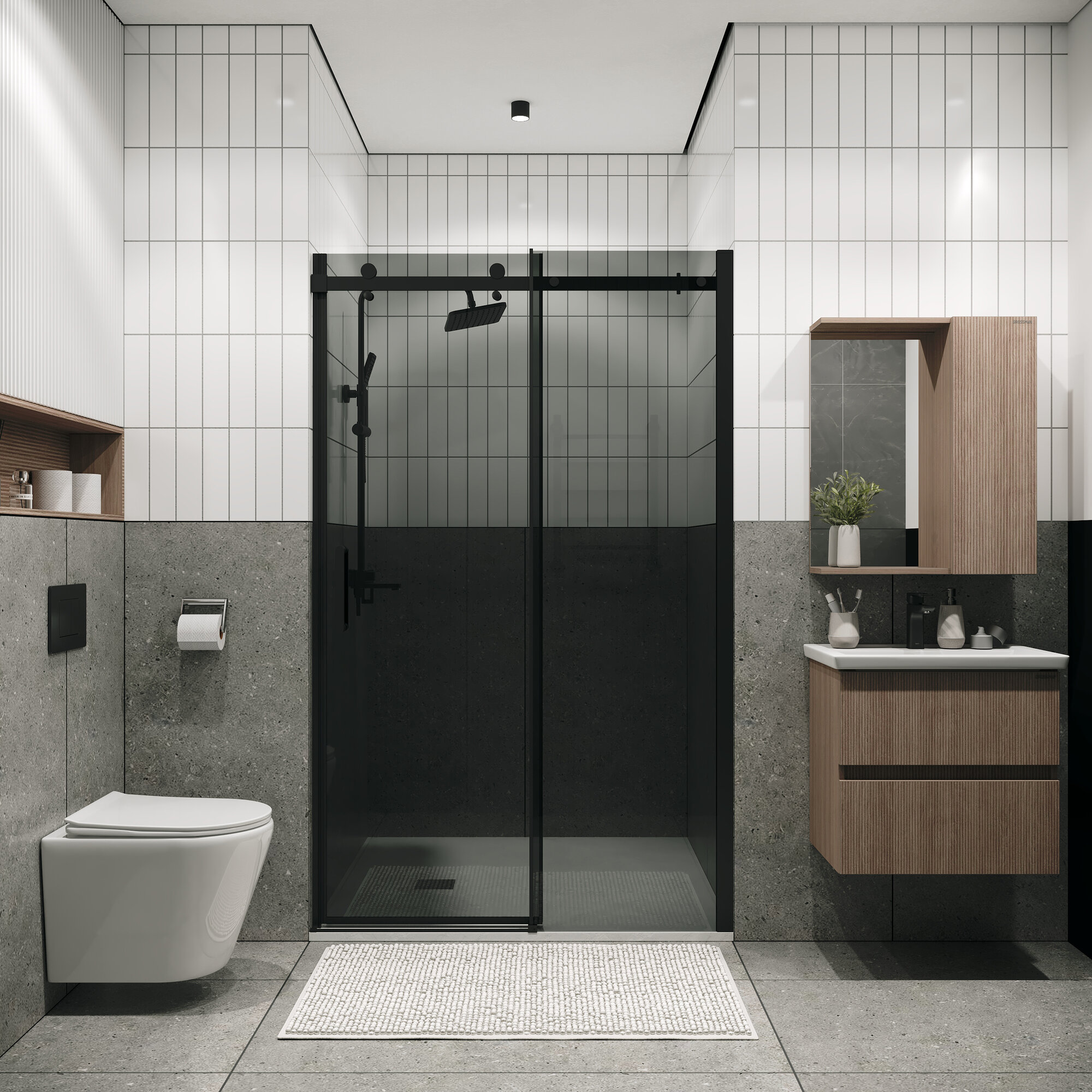 Дверь в нишу Grossman Classic 100. K33.04.100.21.10 (100х195) черный матовый, стекло тонированное, раздвижная, 1 место