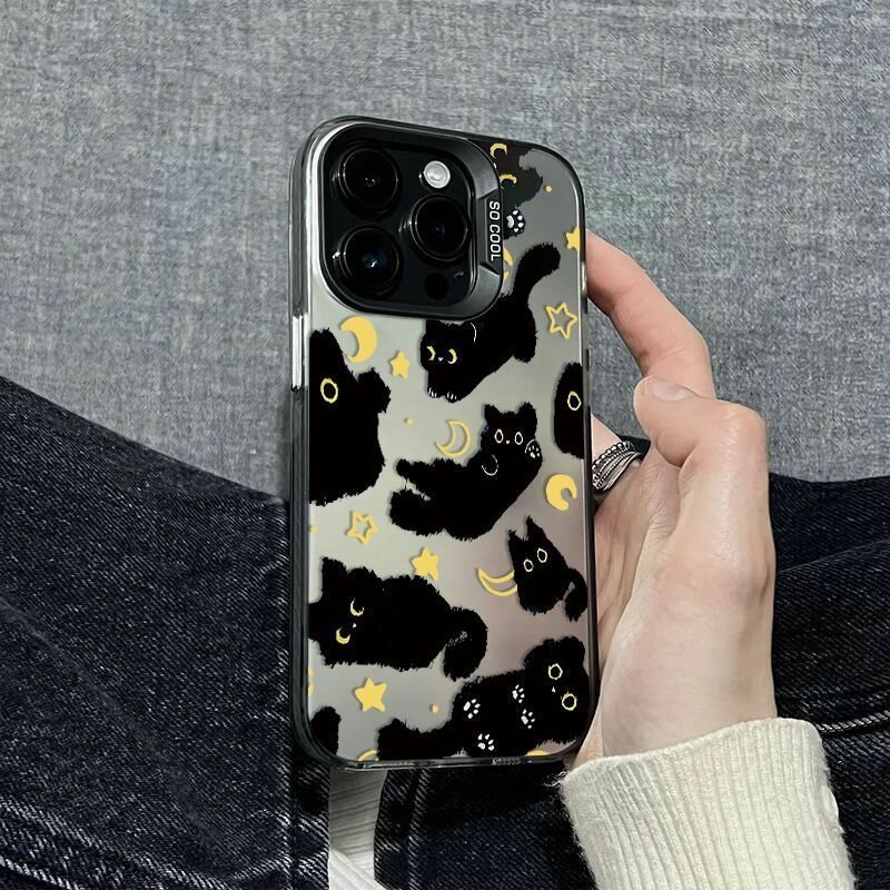 Чехол Moon Black Cat, для iPhone 15 PRO, защита от падения, серебристый, цвет Лунно-Черный Кот
