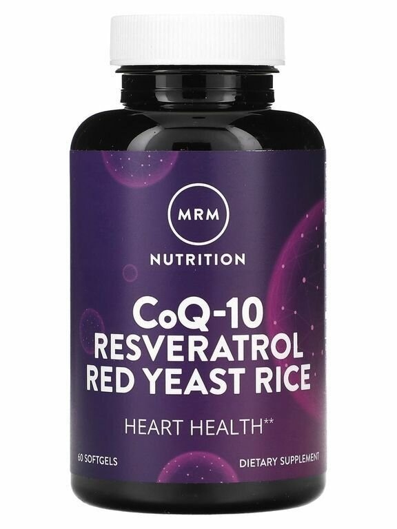 Ресвератрол, CoQ-10, красный дрожжевой рис, 60 мягких таблеток, MRM Nutrition
