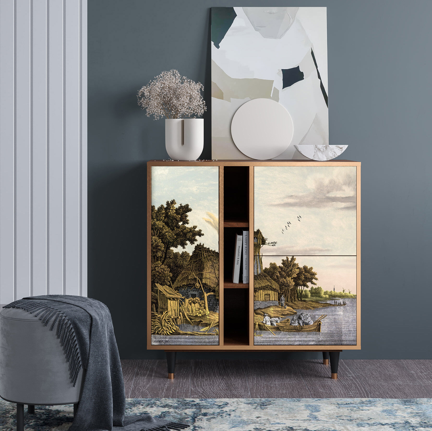 Комод - STORYZ - BS5 Mill along a River by Jonas Zeuner, Размер - 94 x 96 x 41 см, Цвет корпуса - , Орех