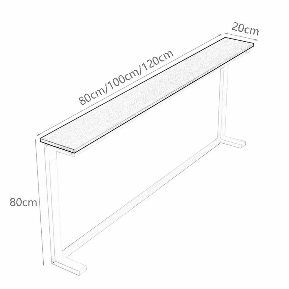 Консоль, Приставной столик, 120х20х80 см, Белая полка, Желтое древесное зерно.
