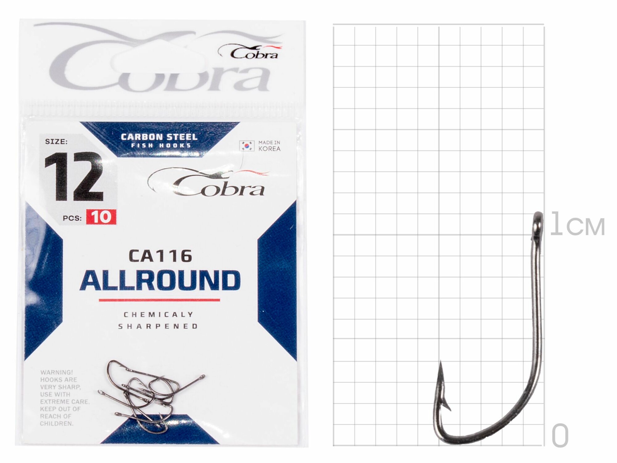 Крючки рыболовные Cobra Allround CRYSTAL CA116, размер 12, 10шт в упаковке / Крючки для рыбалки Кобра Оллраунд кристал