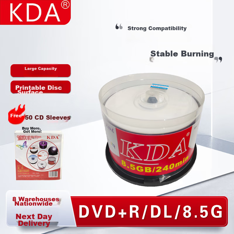 KDA DVD+RDL Pure White Printable Series, 8.5GB High Capacity DVD, 8x Speed, Disc/recordable Disc/blank Disc/recordable Disc, Optical Disc, 50 Pieces in A Barrel