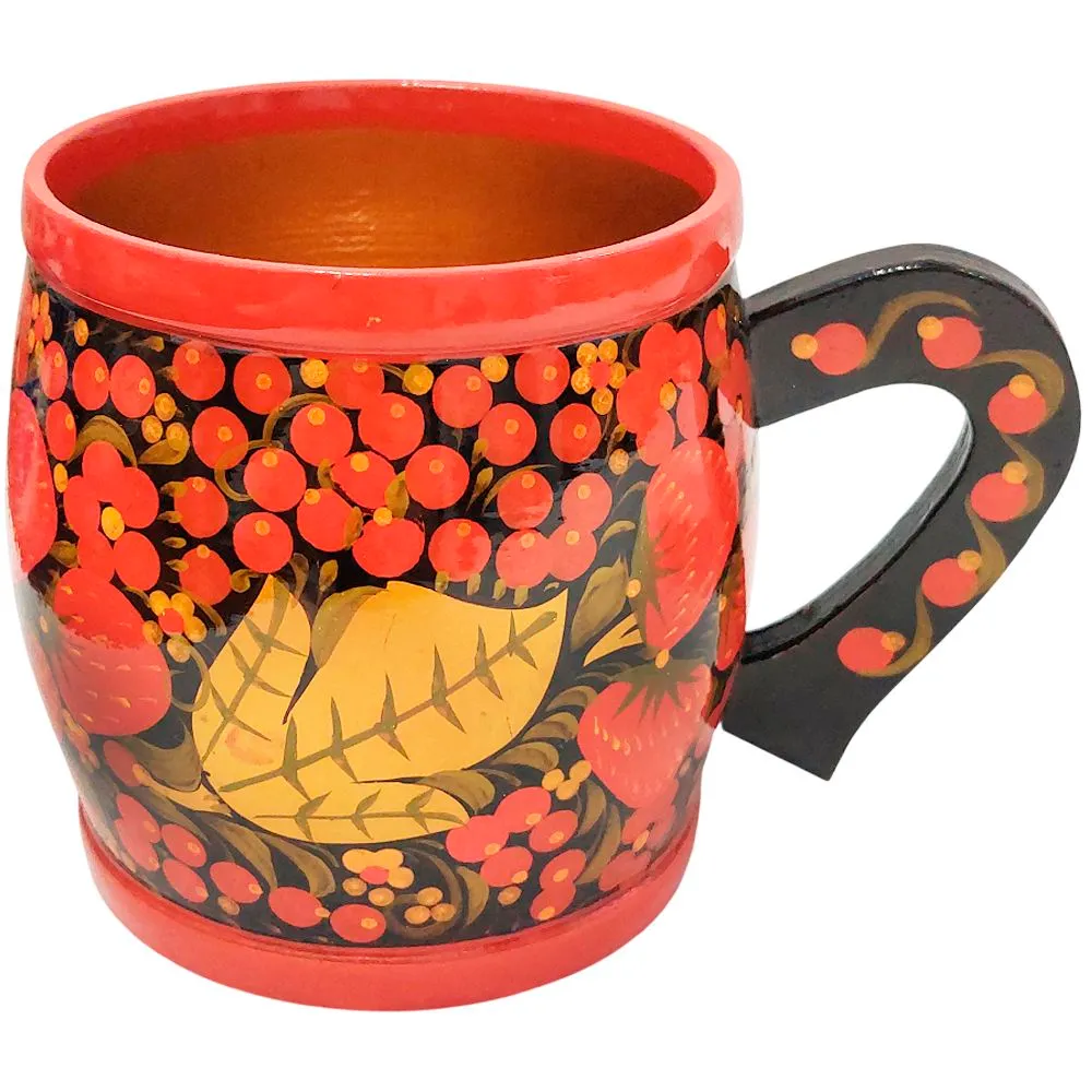 Деревянная кружка расписная, "Ягодки", хохлома, (Ручная работа), 500 мл