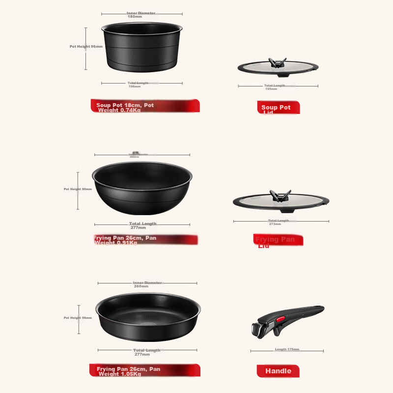 Tefal Cookware Set, Versatile Cast Aluminum Red Heart Detachable Frying And Stir-Frying Pan, Six-Piece Set, Black Beauty [With Silicone Spatula]