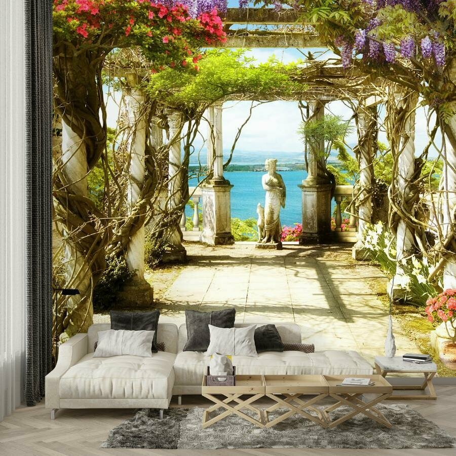 Фотообои Арка с цветами 19-0100-L-Флок 270 x 400 см (ВхШ) Бесшовные, флизелиновые, влагостойкие обои MasterFresok