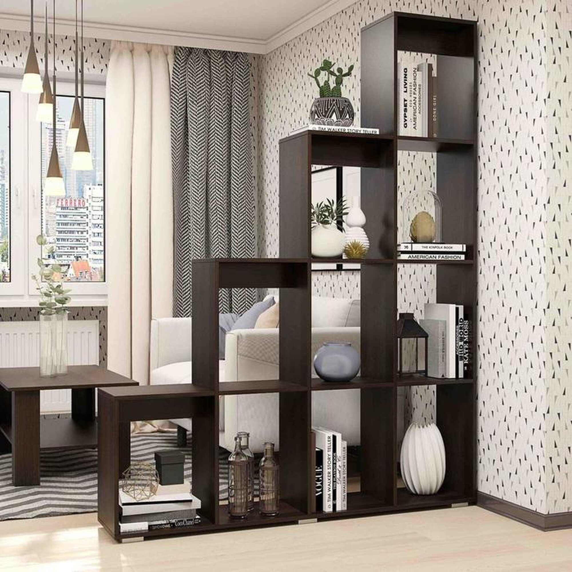 Стеллаж-перегородка с полками Кантри, ЛДСП, 1600х296х2036, цвет венге