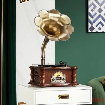Винтажный виниловый граммофон, многофункциональный граммофон с блютузом, темно-коричневый