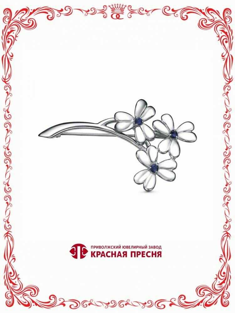 Брошь Красная Пресня, серебро, 925 проба, платинирование, шпинель синтетическая