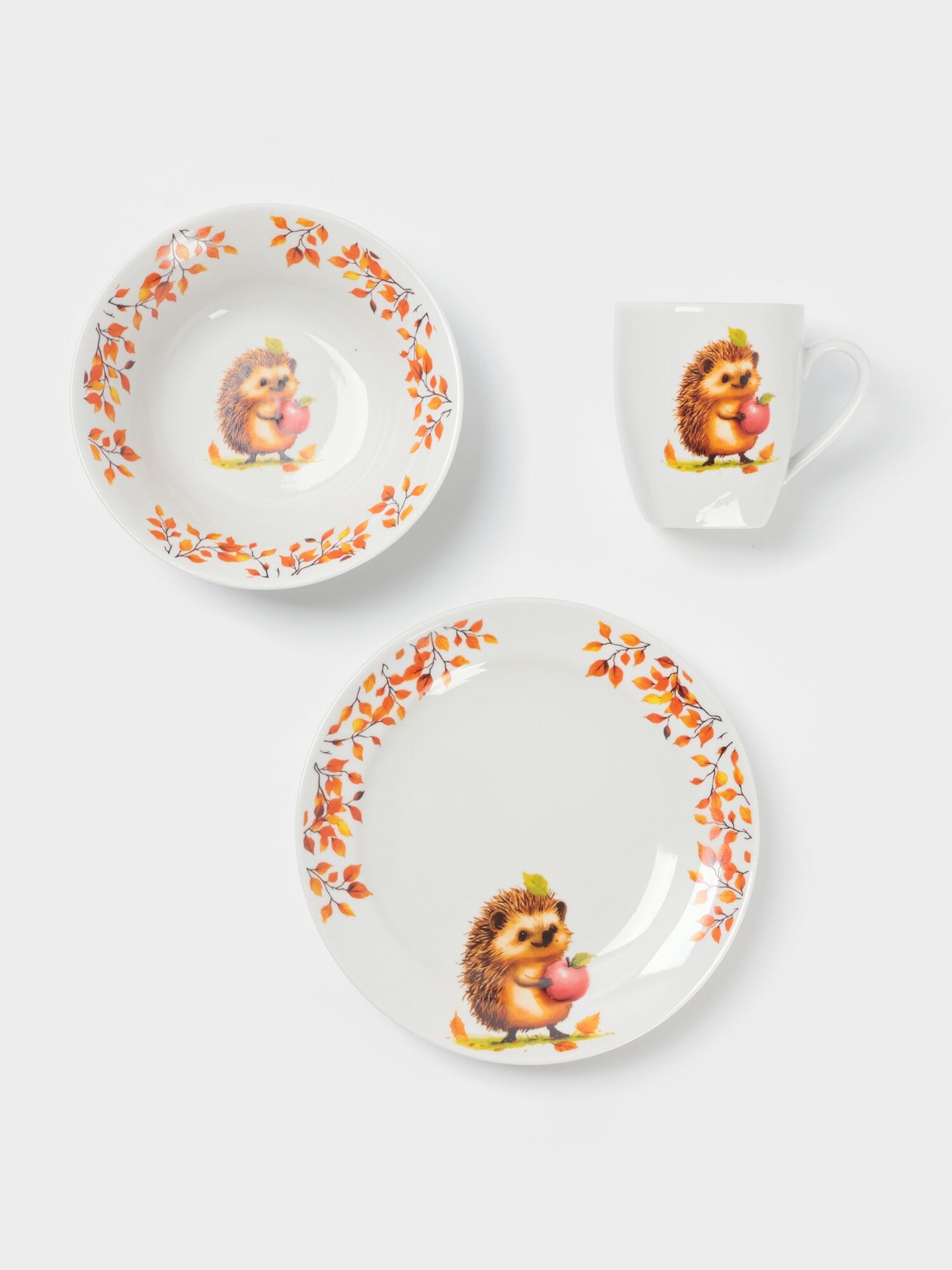 Набор детской посуды на 3 предмета «Ёжик с яблочком», Дулевский фарфор