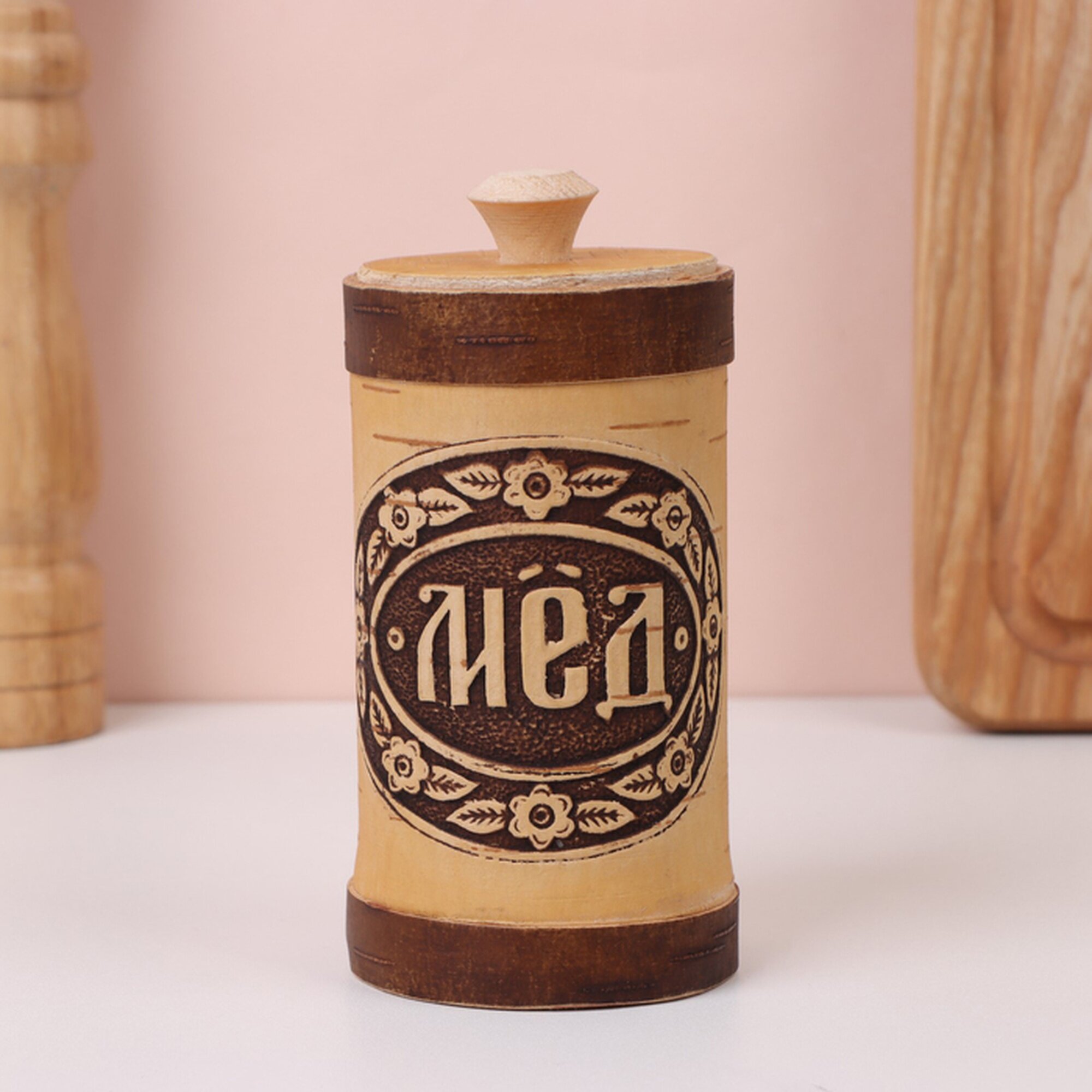 Туес «Мёд», 6×6×15 см, береста