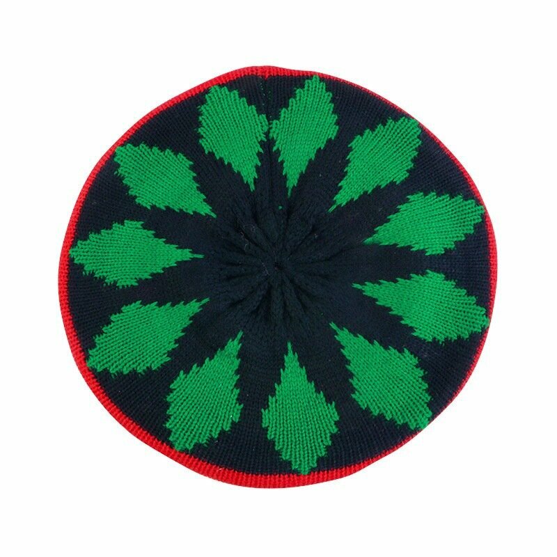 Шляпа-берет "Ямайская радуга", осенне-зимний, унисекс, размер 1, цвет зеленые листья на черном