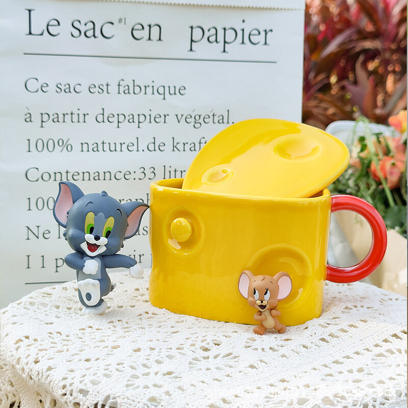 Керамическая чашка для сыра, желтая, бытовая кофейная чашка，Никаких украшений в виде Тома и Джерри