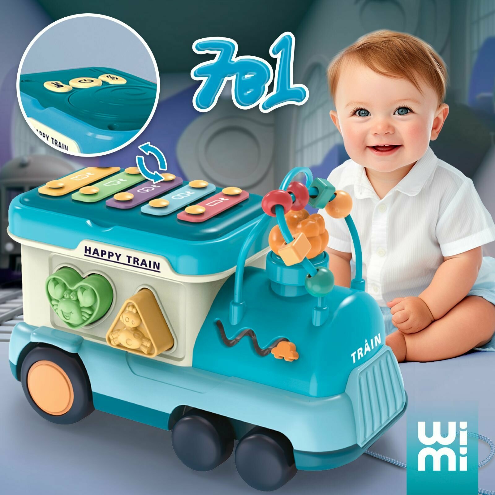 Музыкальный паровозик WiMi, развивающий игровой центр для малышей, интерактивный бизиборд, сортер монтессори