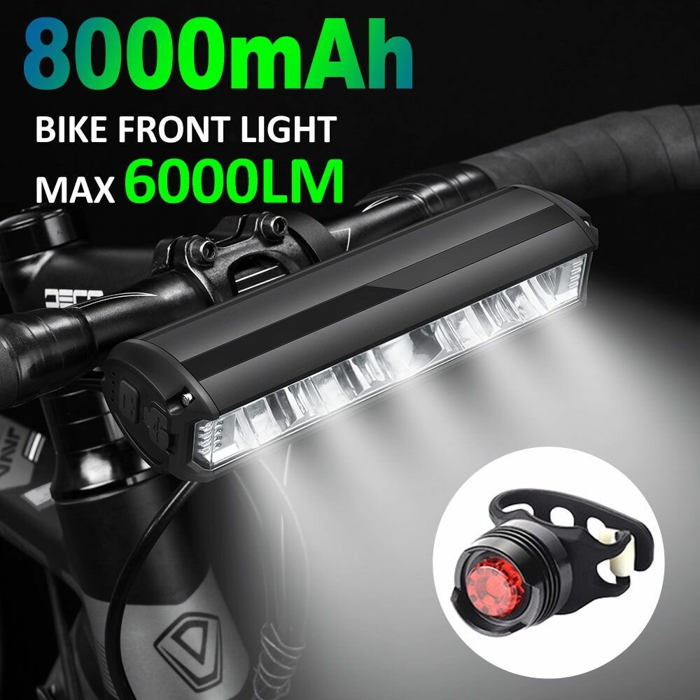NEWBOLER 6000 люмен Велосипедный фонарь 8000 мАч С задним фонарем