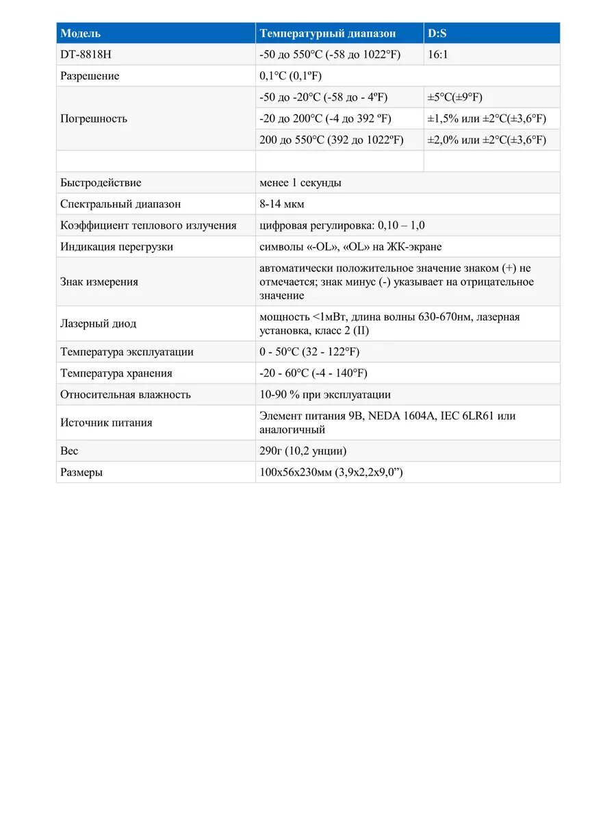 Инфракрасный термометр DT-8818H