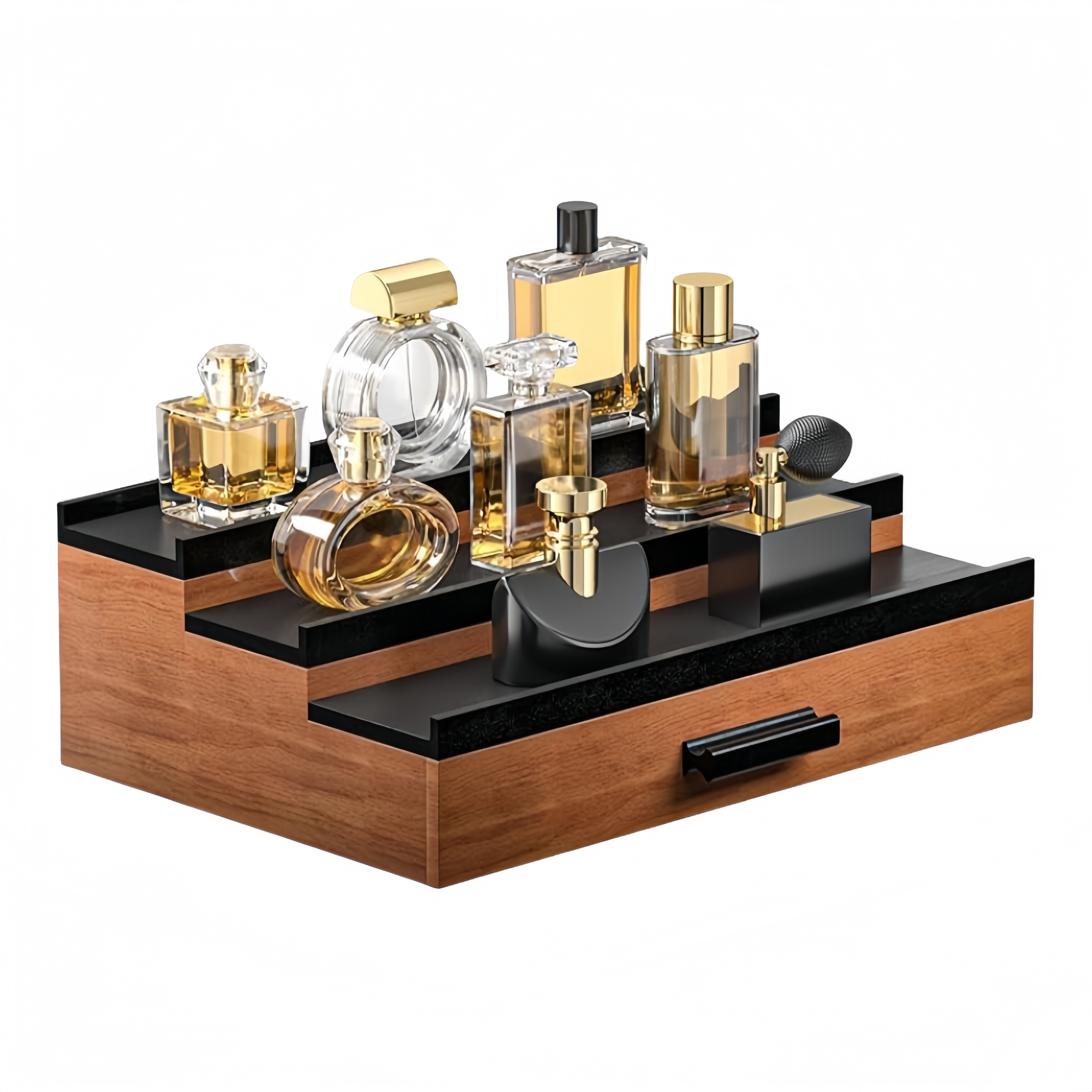 3-слойная подставка для духов с выдвижными ящиками и скрытым хранилищем, цвет орех