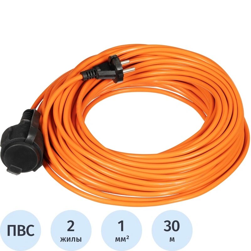 Удлинитель Topfort ПВС 2х1кв. мм 30м в бухте 10А 1 гнездо б/з, с/заг, IP44