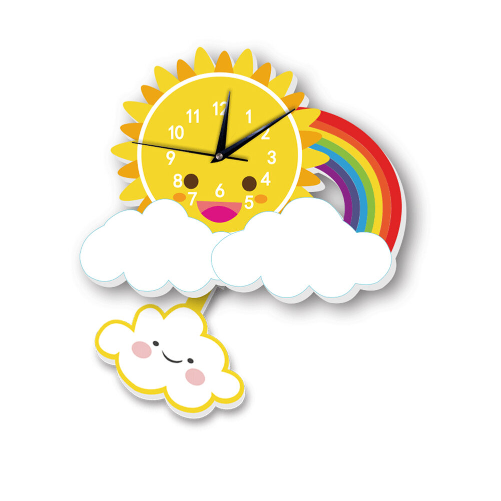 Красочные облака радуга солнце арабские цифры бесшумные настенные часы для детской спальни