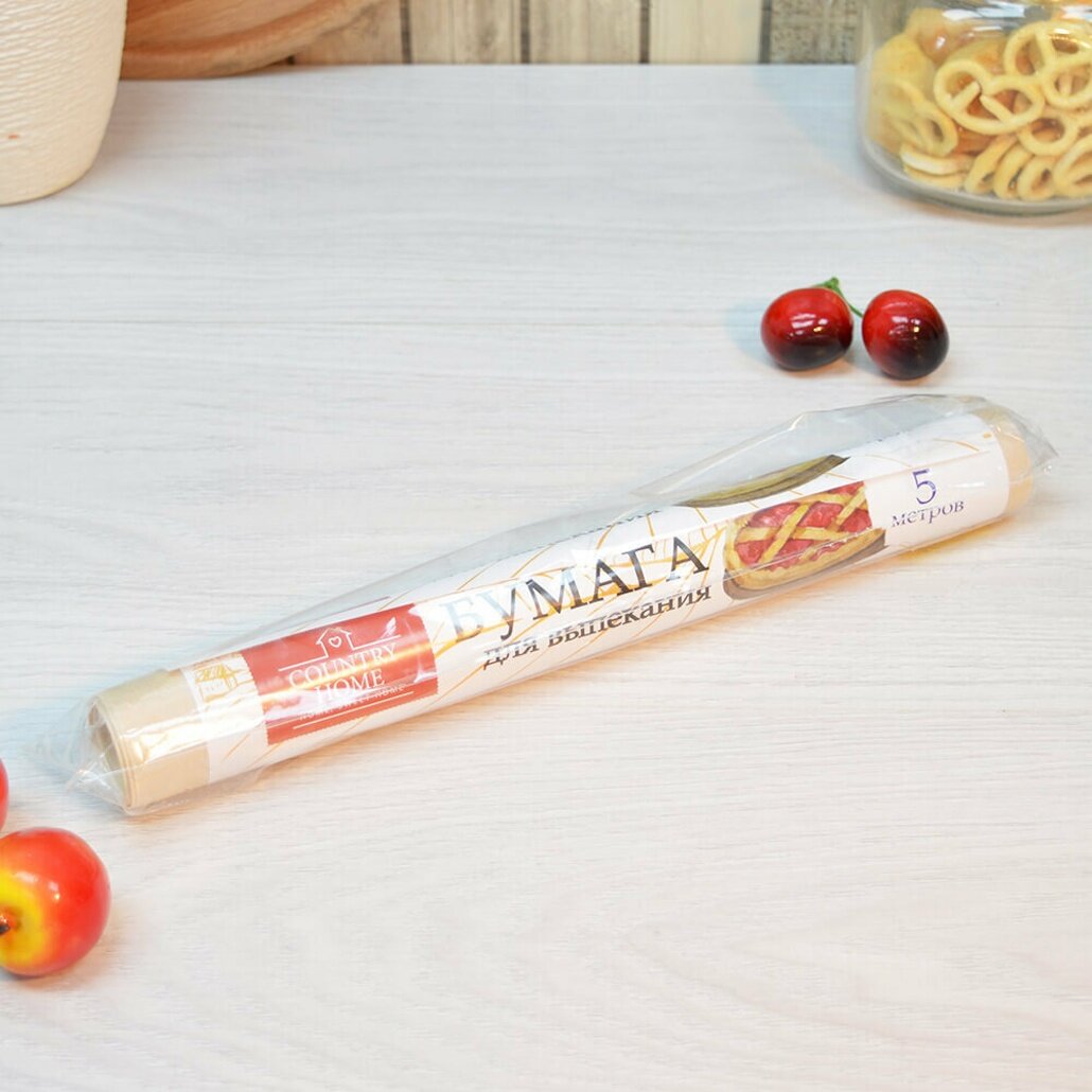 Бумага для выпечки 30см х 5м "Country Home", пергамент в рулоне, антипригарная, бежевый цвет