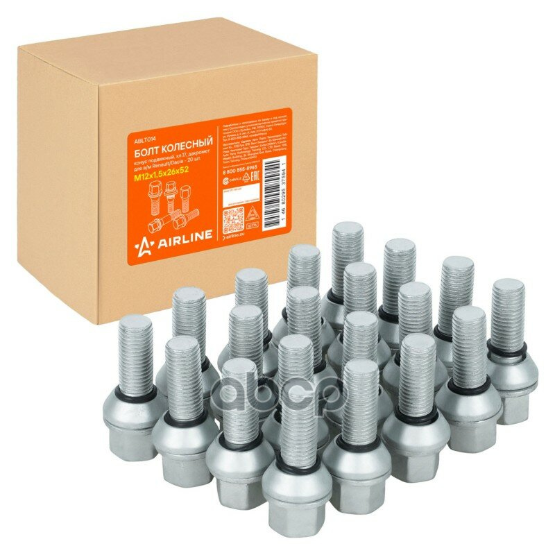 Болт колесный M12x1,5x26x52, конус подвижный, кл.17, дакромет для а/м Renault/Dacia (ABLT014) AIRLINE арт. ABLT014