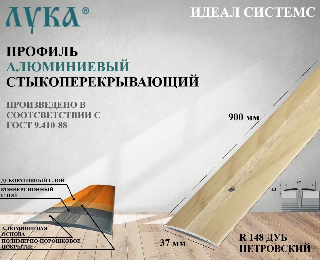 Профиль стыкоперекрывающий алюминиевый 900 мм. ПС 03.900. R148