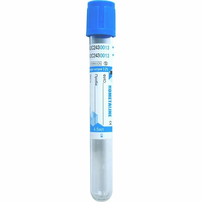 Вакуумные пробирки с Na цитрат 3,2% 4,5мл, 13х100мм, KOMETALINE 100шт/уп, 1853214